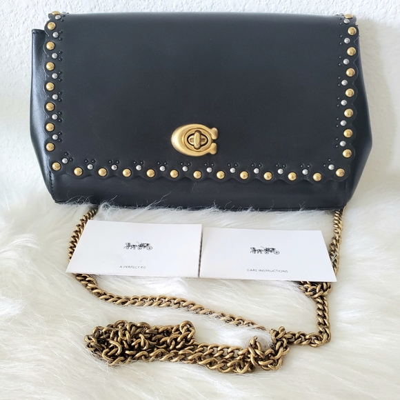 Coach | Bags | Coach Leather Studded Gold Chain Bag Purse Handbag ...